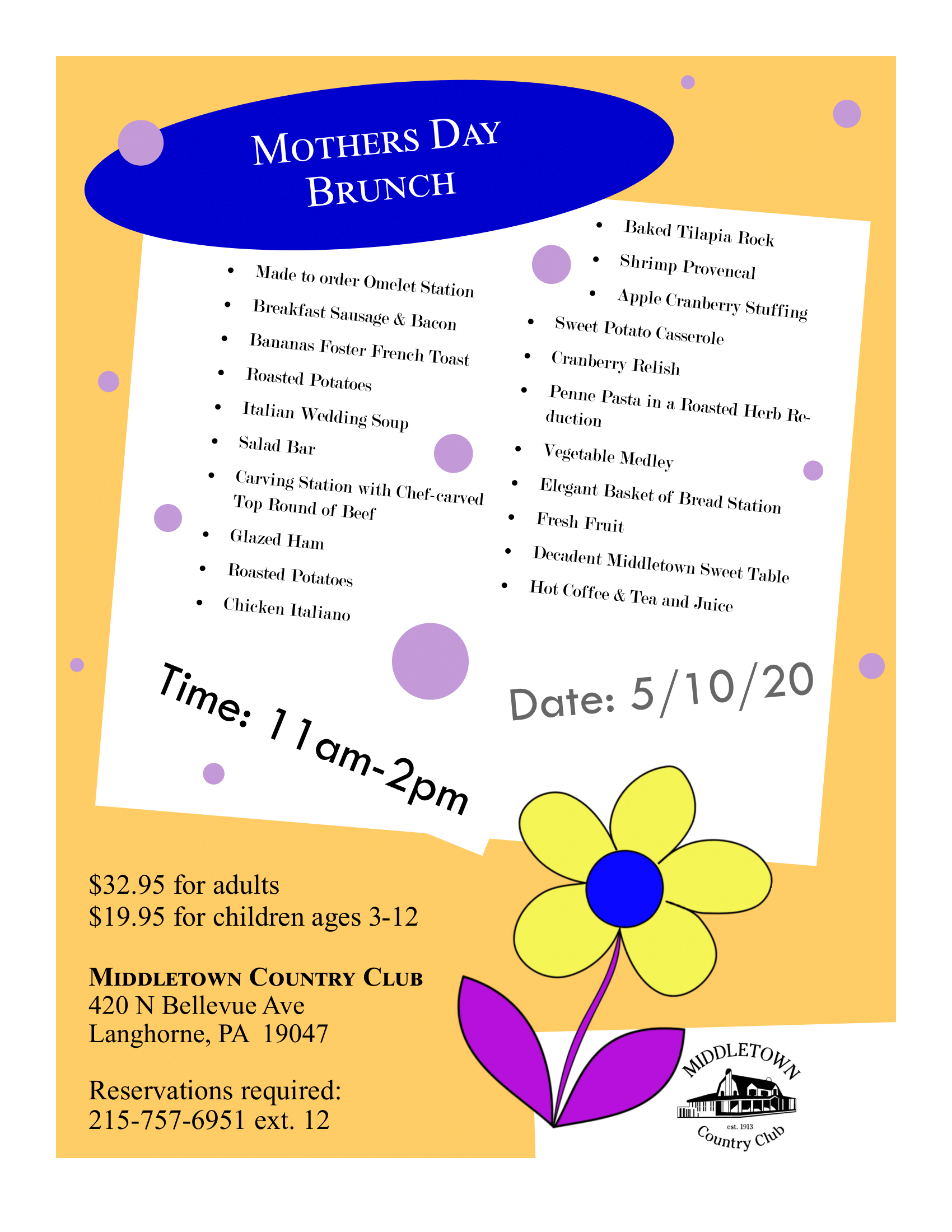 Mothers Day Brunch - Middletown Country Club